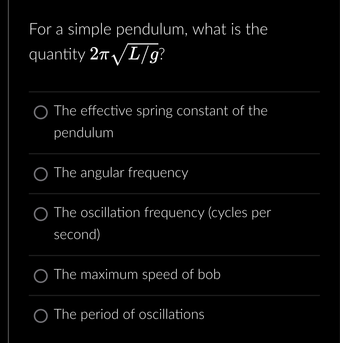 Solved For a simple pendulum, what is the quantity | Chegg.com