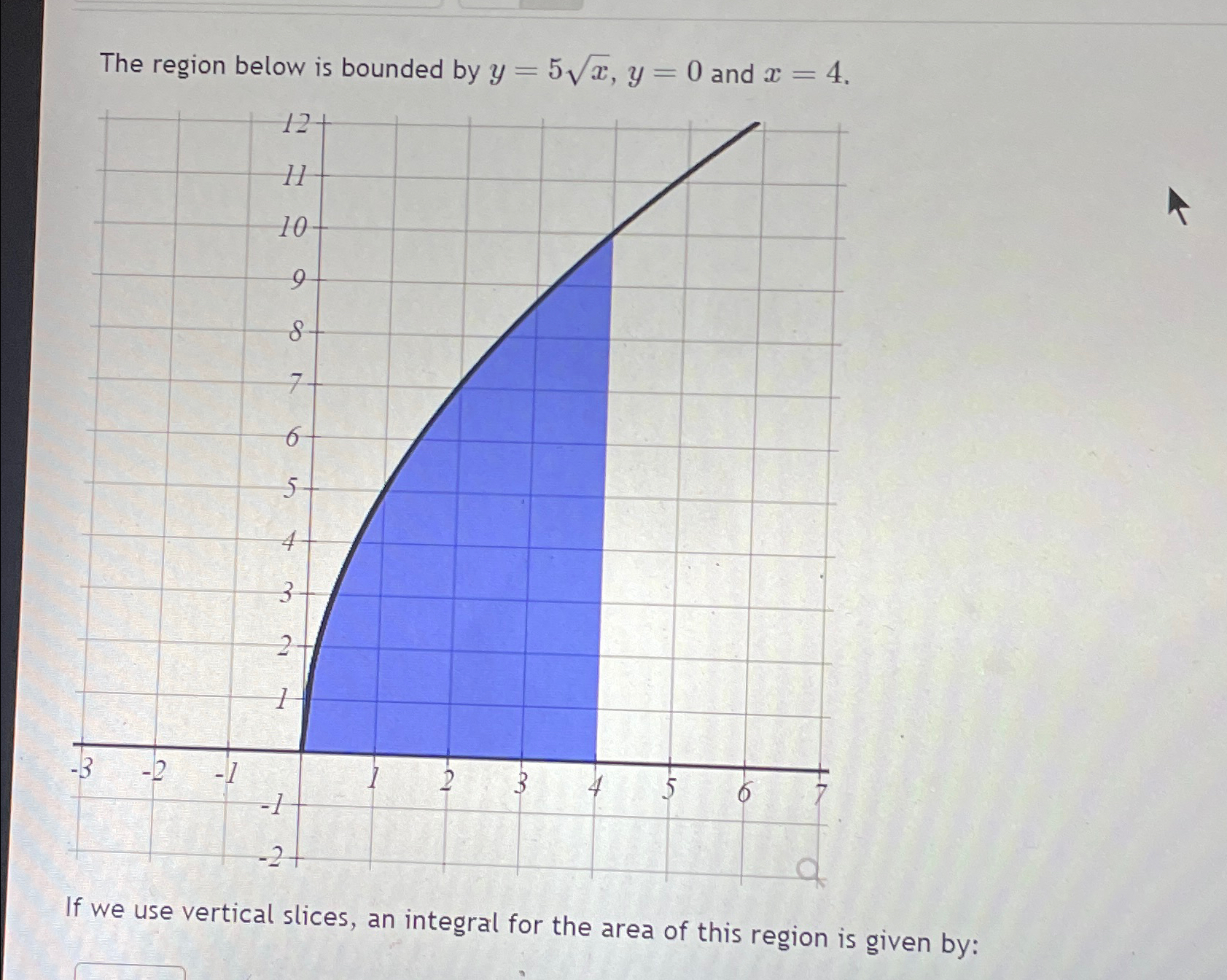 Solved The region below is bounded by y=5x2,y=0 ﻿and x=4.If | Chegg.com