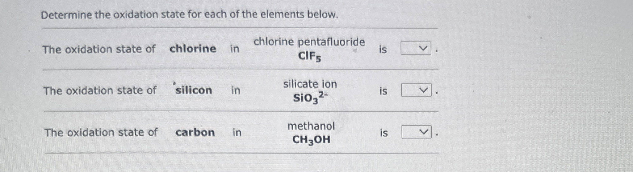 Solved Determine the oxidation state for each of the | Chegg.com