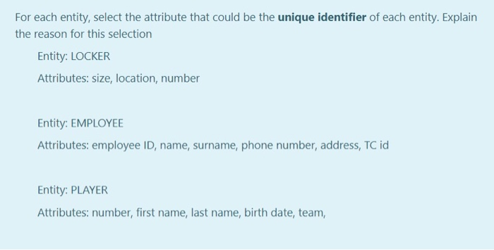 Solved For each entity, select the attribute that could be | Chegg.com
