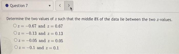 Solved Determine the two values of z such that the middle 8% | Chegg.com