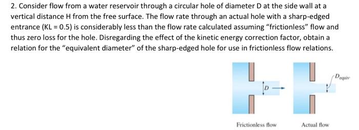 Solved 2. Consider flow from a water reservoir through a | Chegg.com