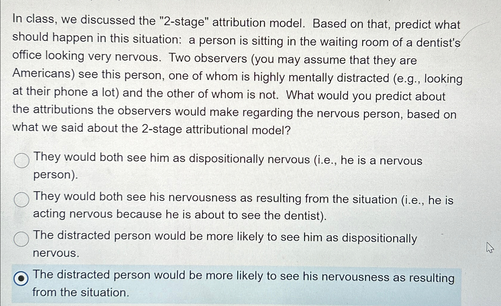 Solved In class, we discussed the "2-stage" attribution | Chegg.com