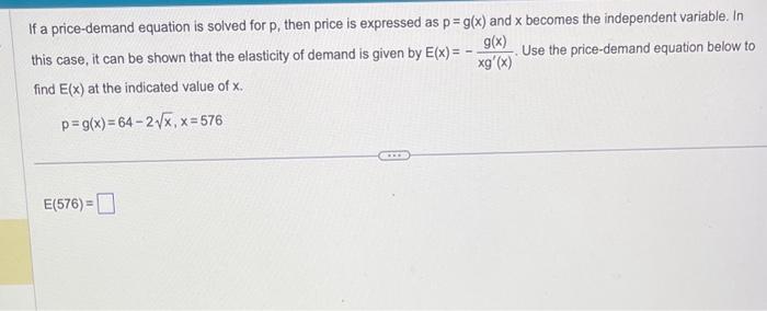Solved If a price-demand equation is solved for p, then | Chegg.com