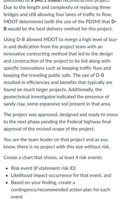 Solved The Mississippi Department of Transportation (MDOT) | Chegg.com