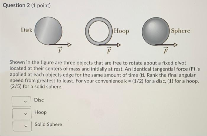 Solved Question 2 (1 point) Disk Q Hoop Sphere Shown in the | Chegg.com