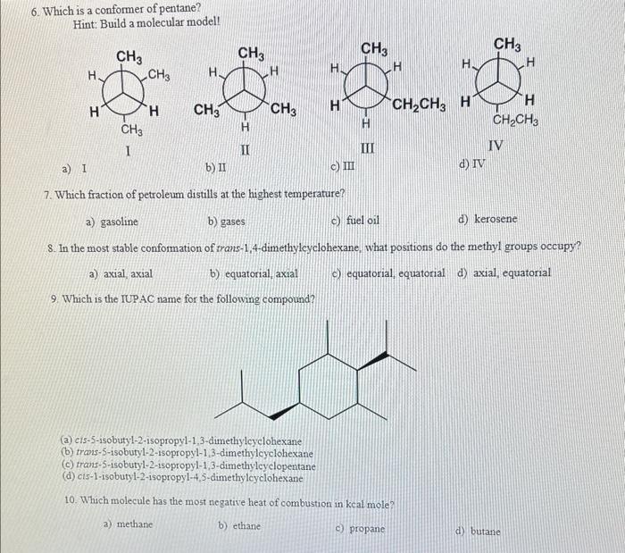 Solved 6. Which is a conformer of pentane? Hint: Build a | Chegg.com