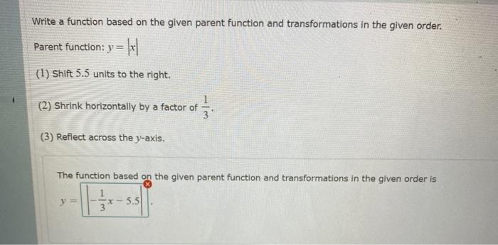 Solved Write a function based on the given parent function | Chegg.com