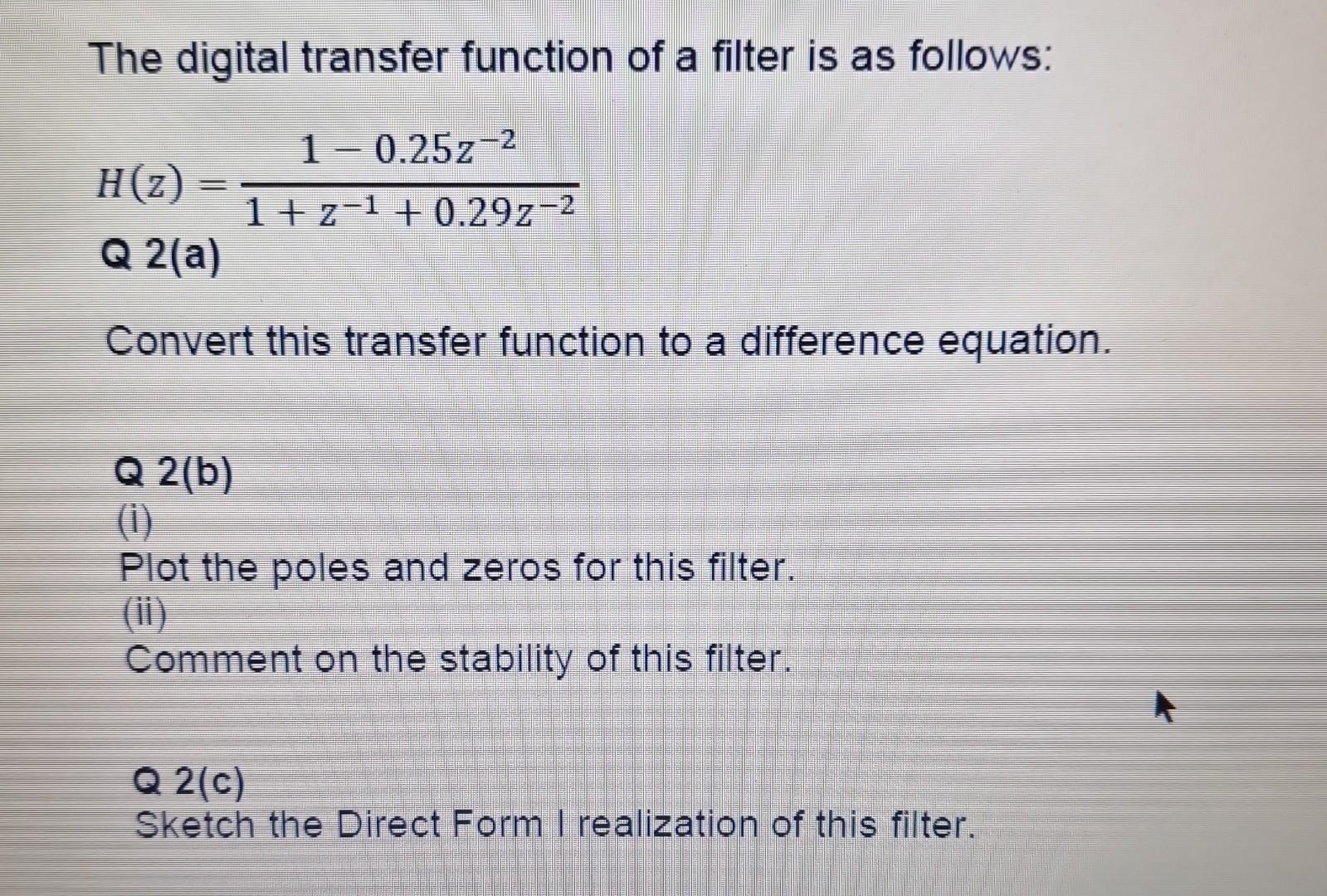 Solved The digital transfer function of a filter is as | Chegg.com