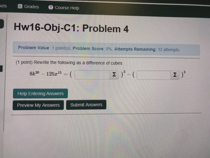 Solved Sets Grades Course Help Hw16-Obj-C1: Problem 4 | Chegg.com Solved Sets Grades Course Help Hw16-Obj-C1: Problem 4 | Chegg.com