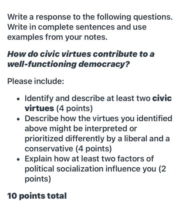 Write a response to the following questions. Write in | Chegg.com