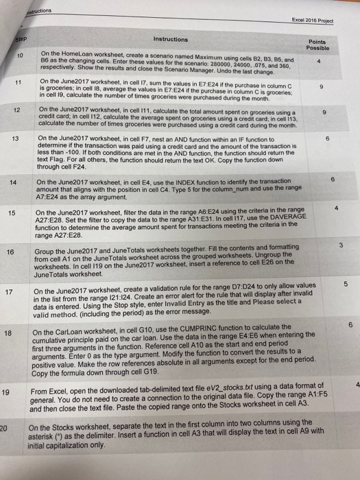 Grader Instructions Excel 2016 Prot | Chegg.com