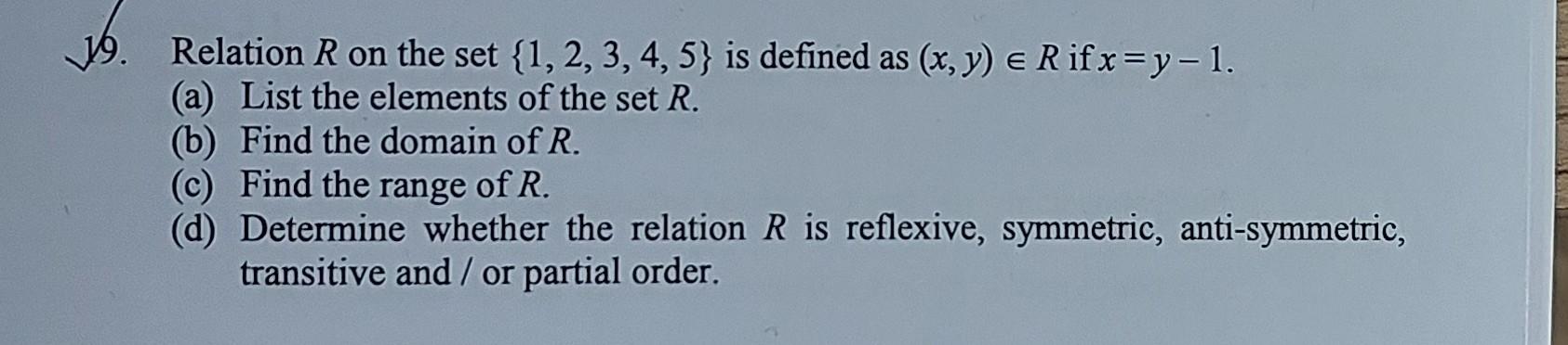 Solved 9. Relation R on the set {1,2,3,4,5} is defined as | Chegg.com