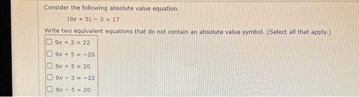 Solved Consider the following absolute value equation. | Chegg.com