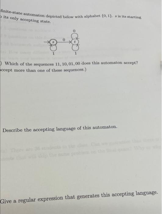 Solved finite-state automaton depicted below with alphabet | Chegg.com