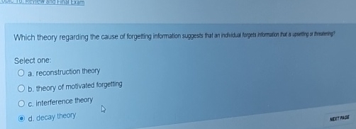 Solved Which theory regarding the cause of forgetting | Chegg.com