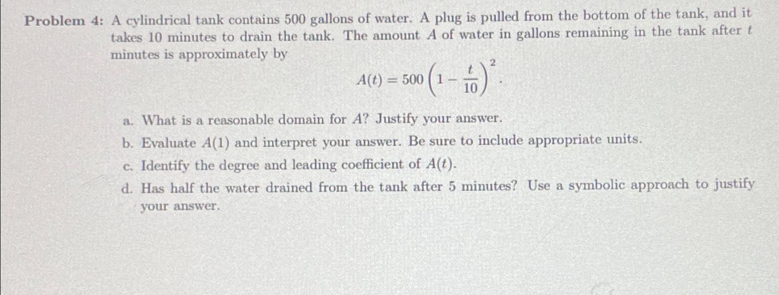 Solved Problem 4: A cylindrical tank contains 500 ﻿gallons | Chegg.com