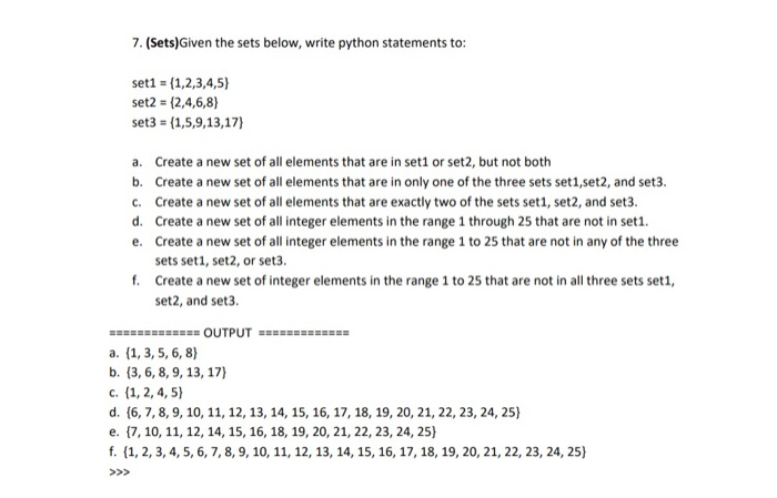 Solved 7. (Sets)Given the sets below, write python | Chegg.com