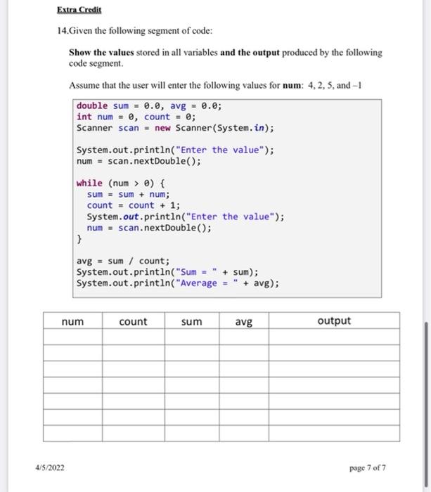 Solved Extra Credit 14.Given the following segment of code: | Chegg.com