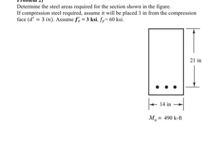 Solved Determine the steel areas required for the section | Chegg.com