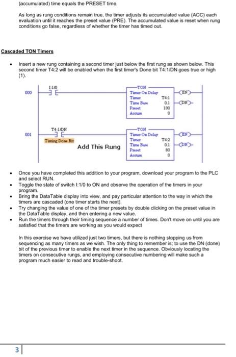 Solved The TON Time....(Timer On Delay! From the LogixPro | Chegg.com