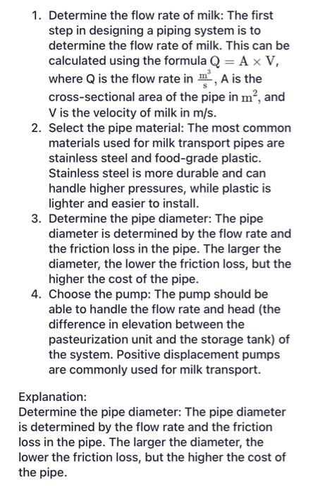Solved In a dairy plant, milk is to be transported from a | Chegg.com
