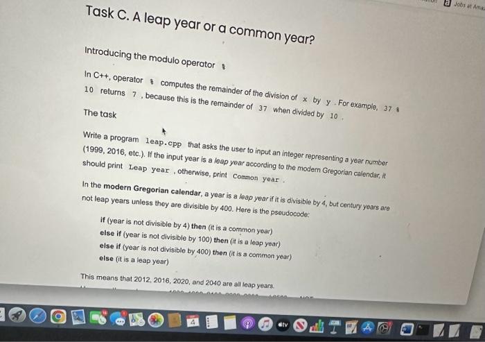 Solved O Task C. A leap year or a common year? Introducing | Chegg.com
