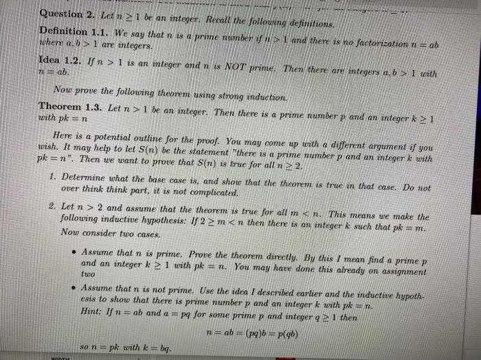 Solved Question 2. Let n≥1 be an integer. Recall the | Chegg.com