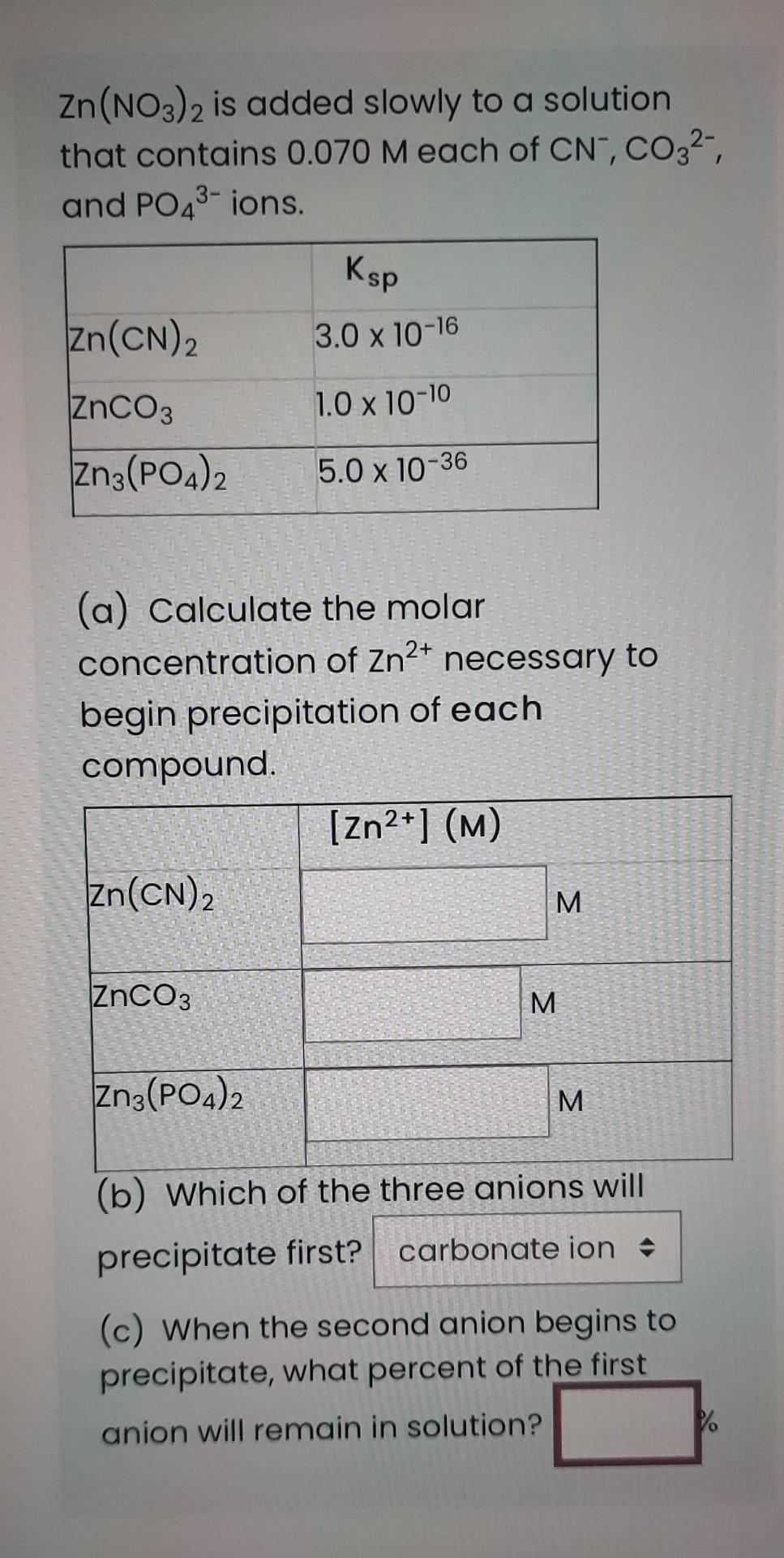 Solved Zn(NO3)2 is added slowly to a solution that contains | Chegg.com