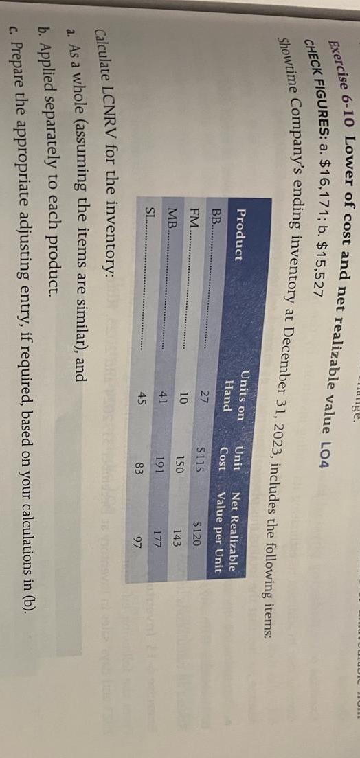 Solved Exercise 6-10 ﻿Lower of cost and net realizable value | Chegg.com