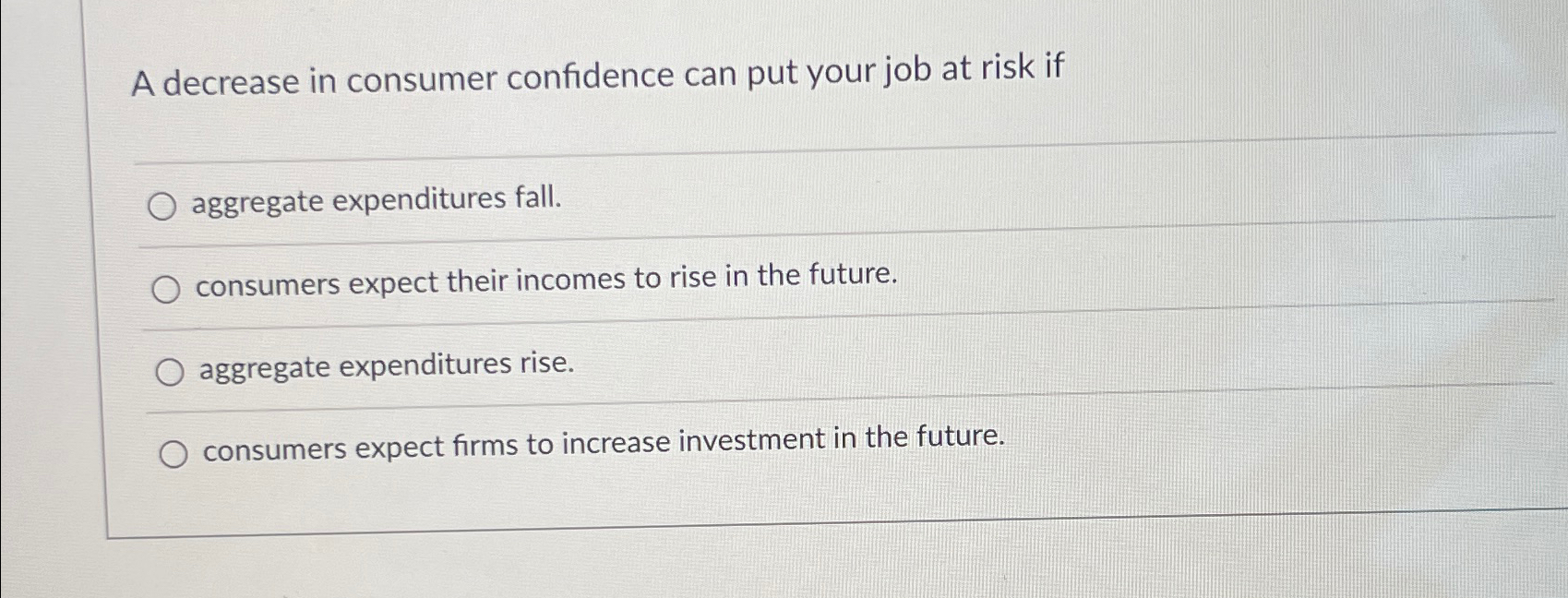 Solved A decrease in consumer confidence can put your job at | Chegg.com