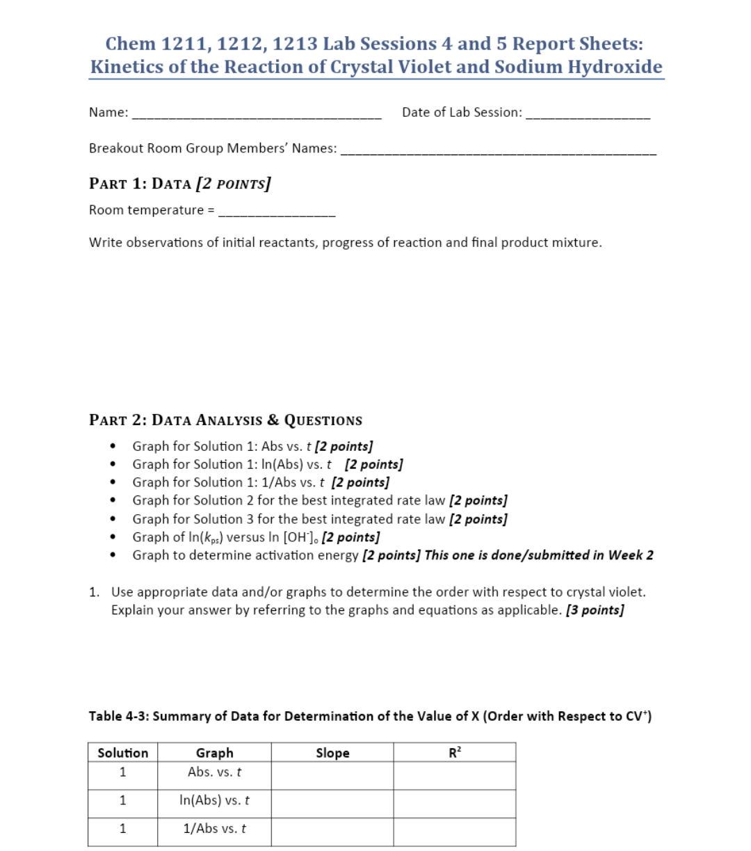 Chem 1211, 1212, 1213 Lab Sessions 4 and 5 Report | Chegg.com