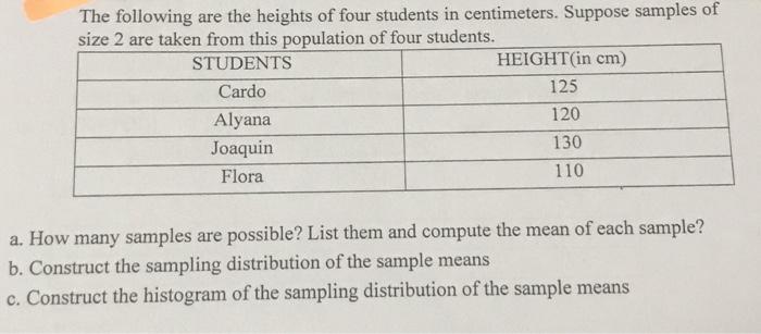 Solved The following are the heights of four students in | Chegg.com