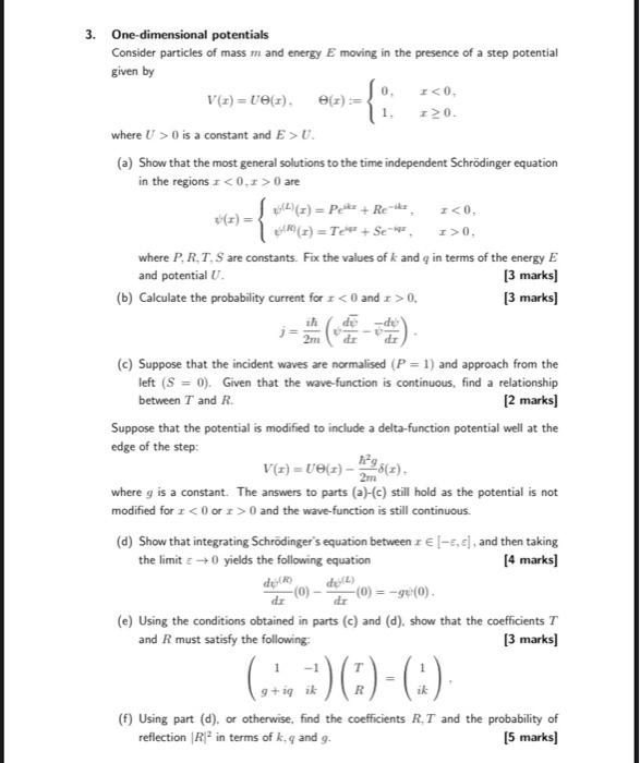 Solved 3. One-dimensional potentials Consider particles of | Chegg.com