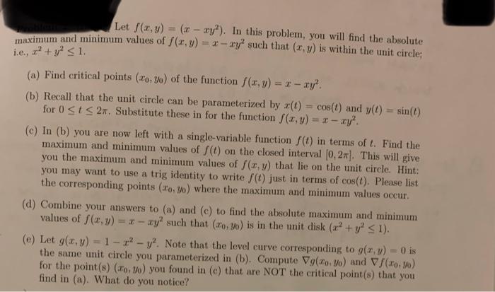 Solved Let f(x,y)=(x−xy2). In this problem, you will find | Chegg.com