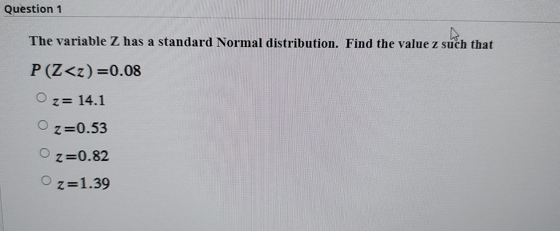 Solved Question 1 The variable Z has a standard Normal | Chegg.com