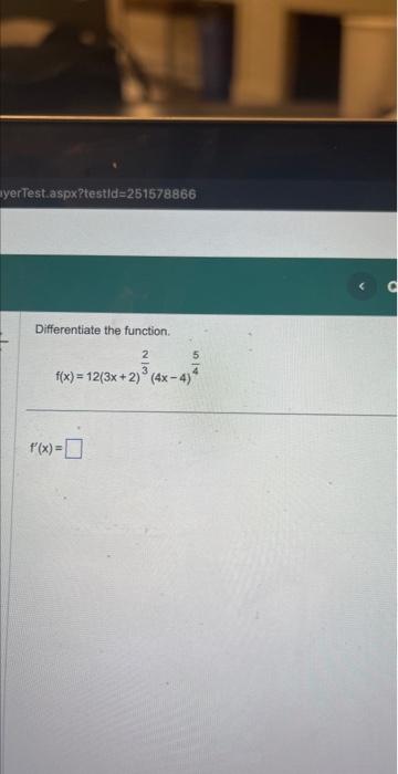 Solved Differentiate the function. f(x)=12(3x+2)32(4x−4)45 | Chegg.com