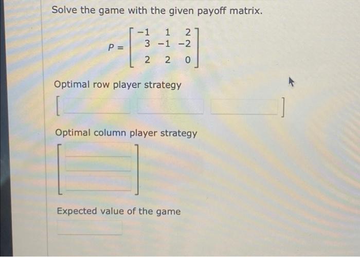 Solved Solve the game with the given payoff matrix. -1 1 2 3 | Chegg.com