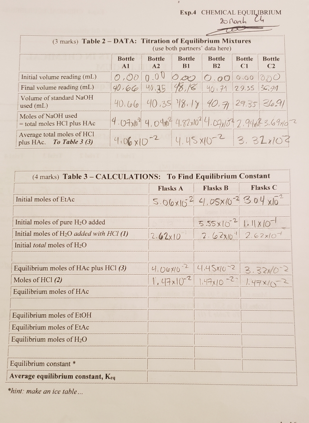 please help me fill out table 3 | Chegg.com