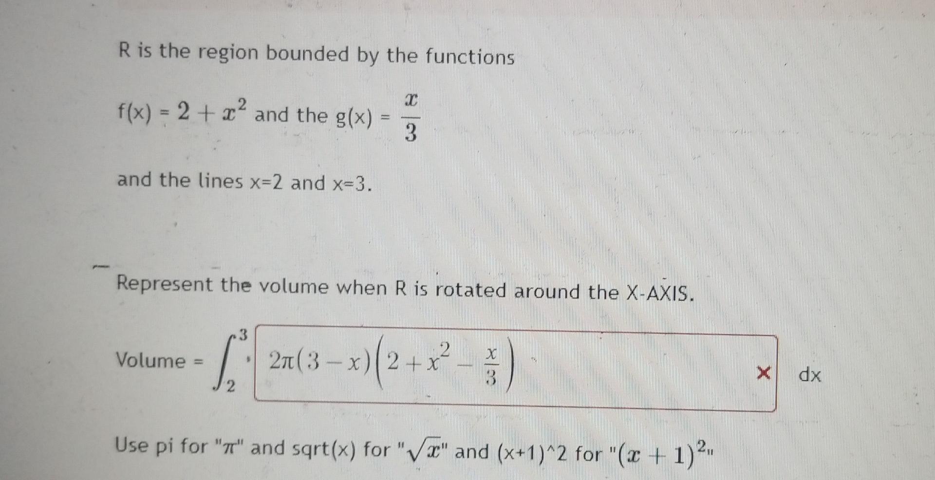 Solved R is the region bounded by the functions f(x)=2+x2 | Chegg.com