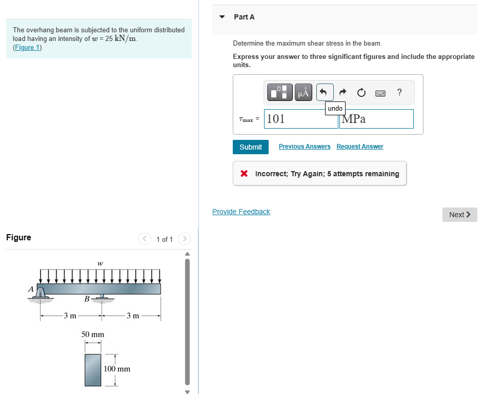 Solved Part AThe overhang beam is ﻿subjected to ﻿the uniform | Chegg.com