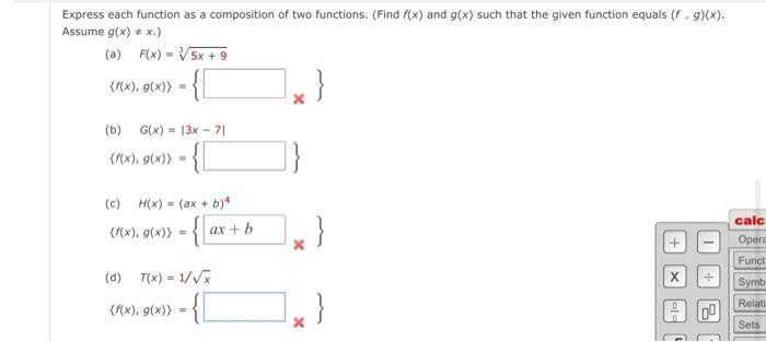 Solved Express each function as a composition of two | Chegg.com