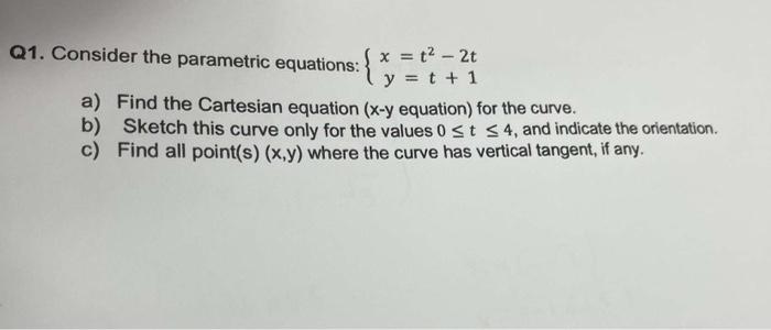 Solved 21. Consider the parametric equations: {x=t2−2ty=t+1 | Chegg.com