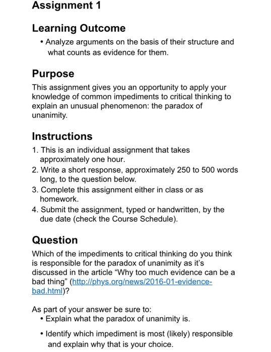 Learning Outcome - Analyze arguments on the basis of | Chegg.com