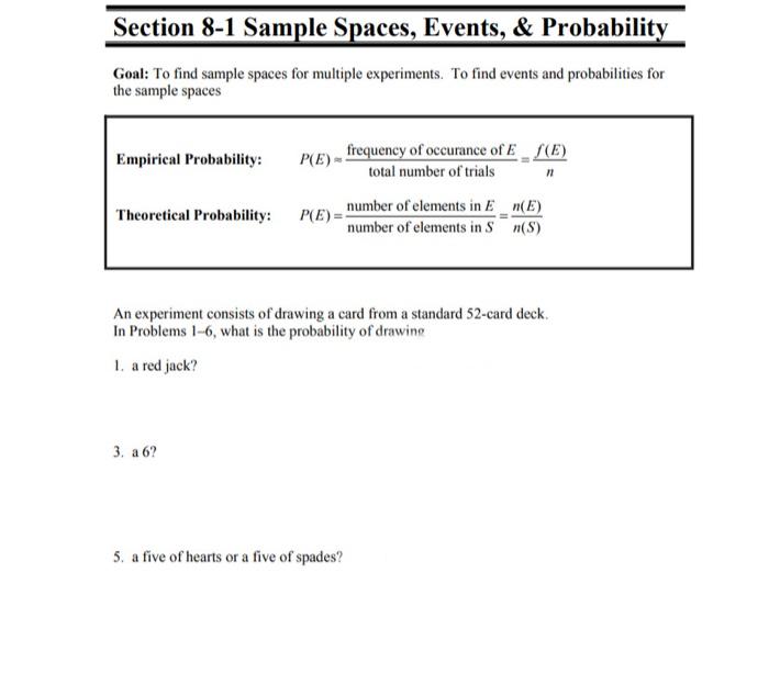 Solved Section 8-1 Sample Spaces, Events, & Probability | Chegg.com