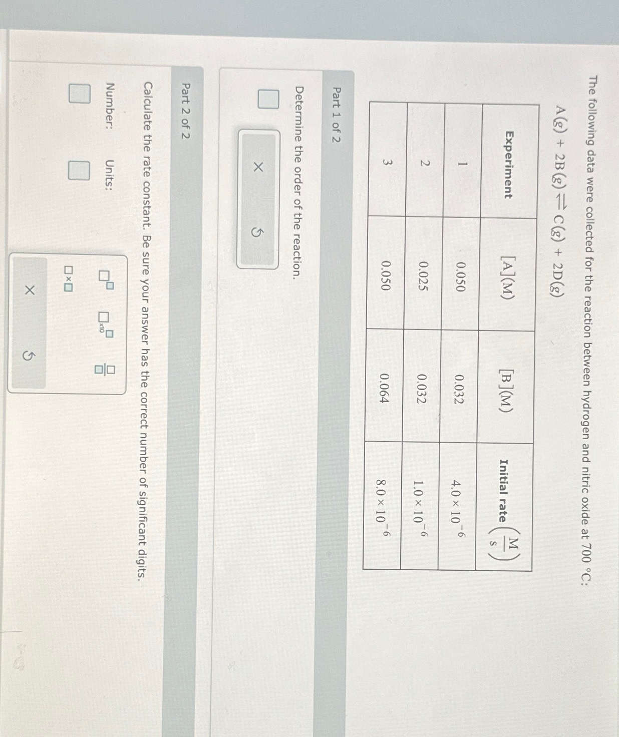 Solved The following data were collected for the reaction | Chegg.com