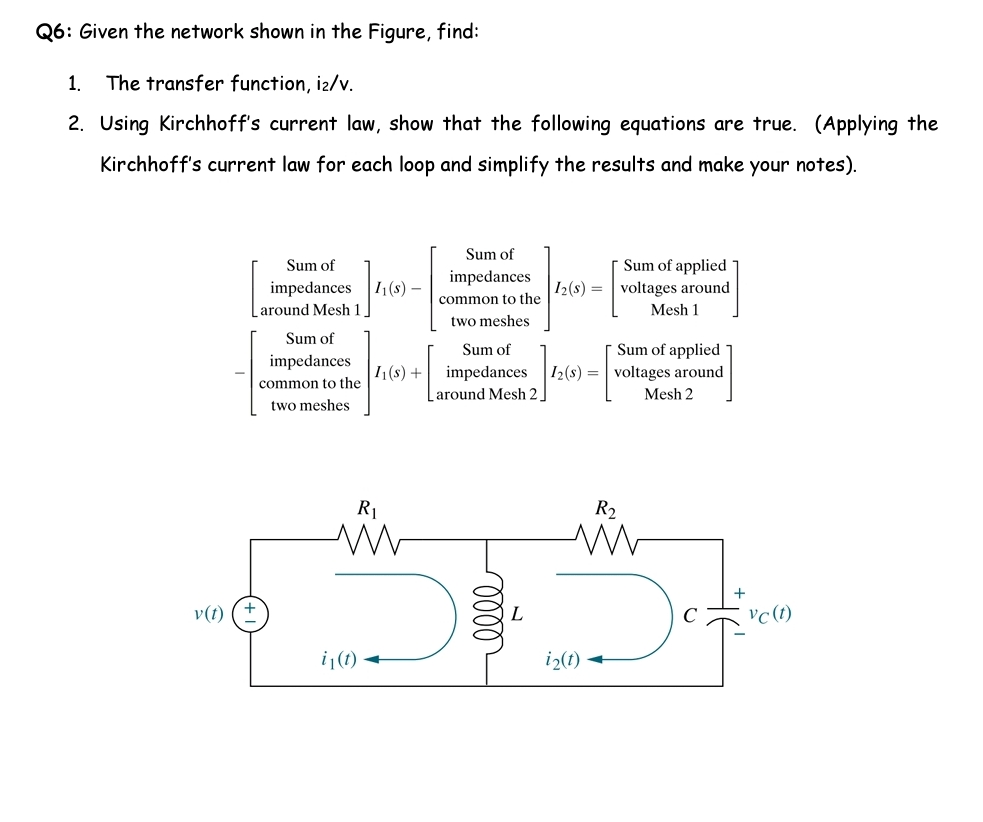 Solved Q6: Given the network shown in the Figure, find:The | Chegg.com