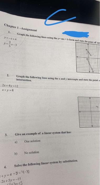 Solved intersection. 2x+4y=12x+y=8 3. Give an example of a | Chegg.com