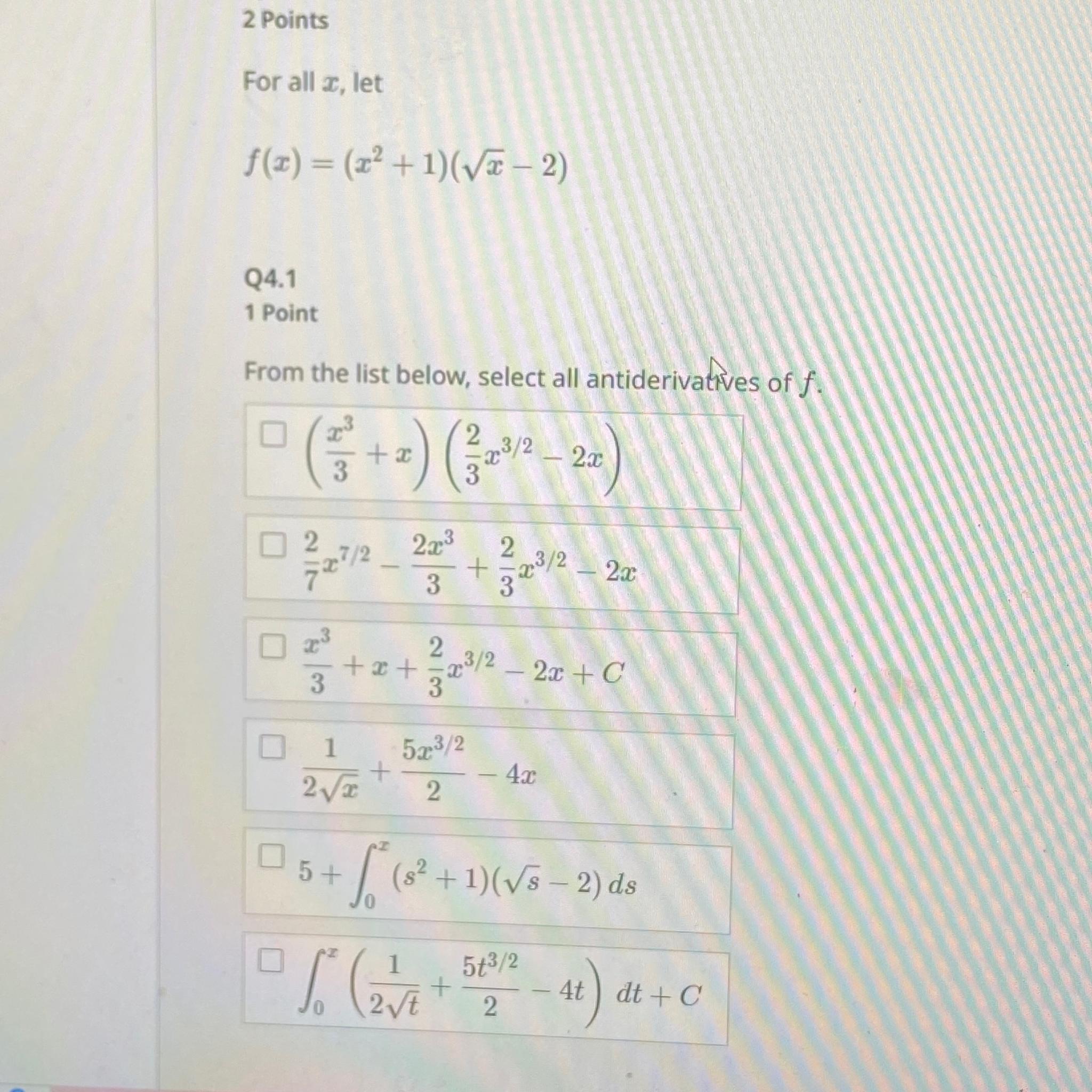 Solved 2 ﻿PointsFor all x, ﻿letf(x)=(x2+1)(x2-2)Q4.11 | Chegg.com