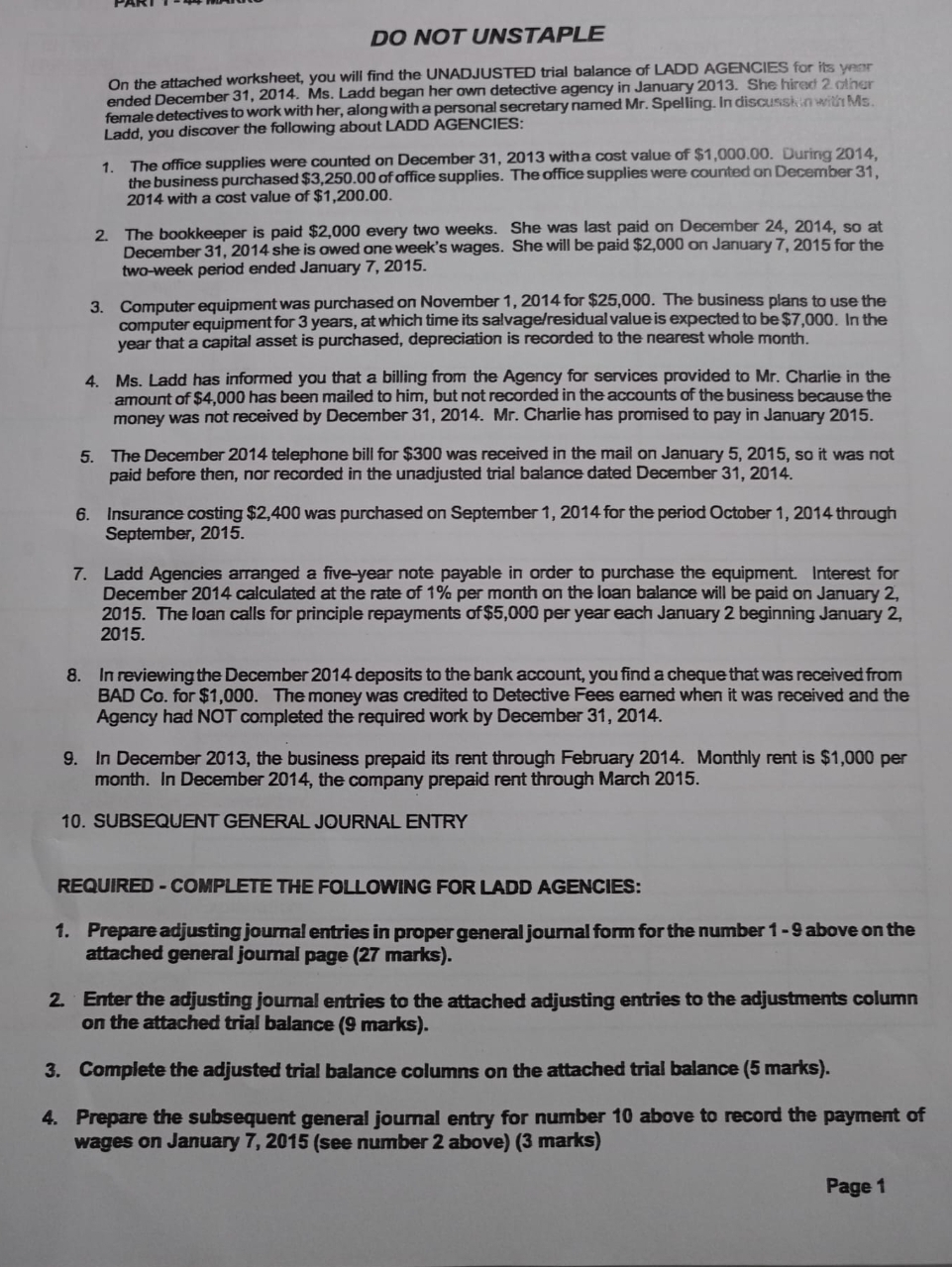 Solved DO NOT UNSTAPLEOn the attached worksheet, you will | Chegg.com